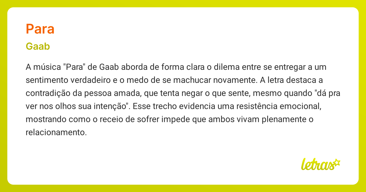 Significado da música PARA (Gaab) - LETRAS.MUS.BR