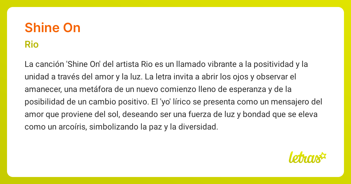 Significado de la canción SHINE ON (Rio) - LETRAS.COM