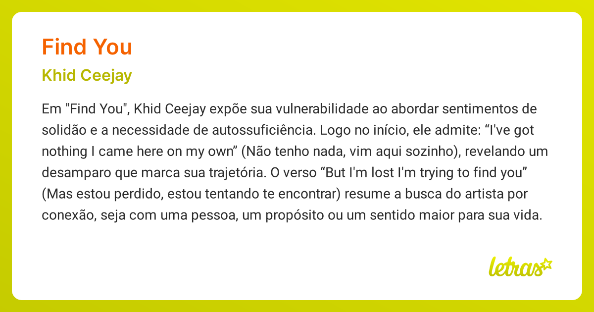 Significado da música FIND YOU (Khid Ceejay) - LETRAS.MUS.BR