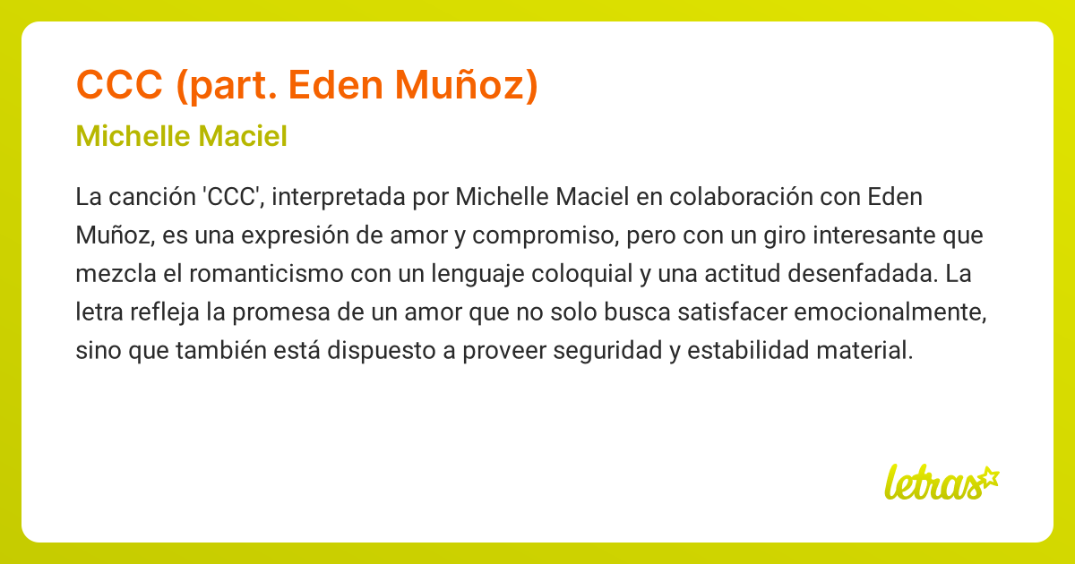 Significado de la canción CCC (PART. EDEN MUÑOZ) (Michelle Maciel ...