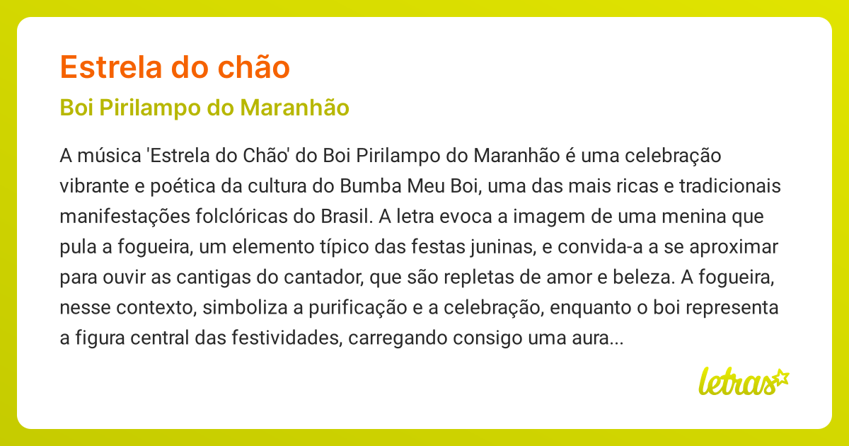 Significado da música ESTRELA DO CHÃO (Boi Pirilampo do Maranhão ...