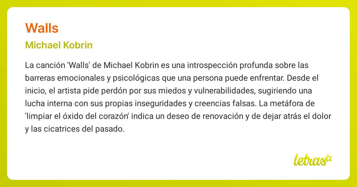 Significado de la canción WALLS (Michael Kobrin) - LETRAS.COM