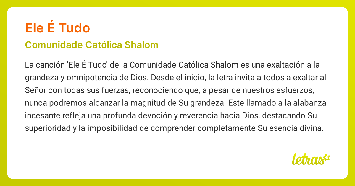Significado de la canción ELE É TUDO (Comunidade Católica Shalom ...