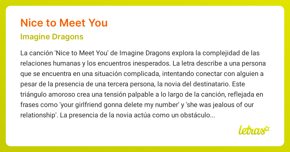 Significado de la canción NICE TO MEET YOU (Imagine Dragons) - LETRAS.COM