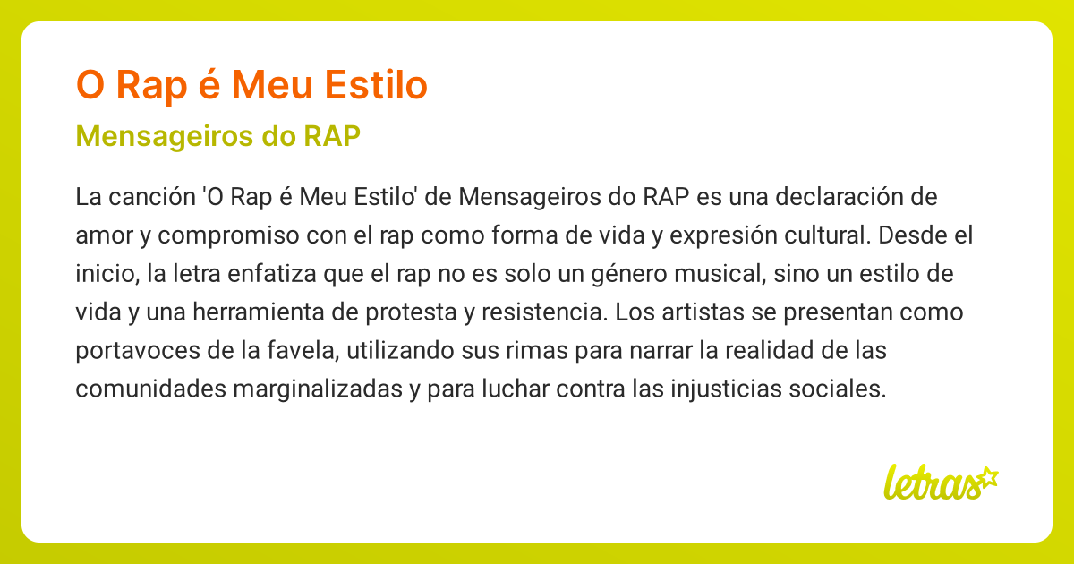 Significado de la canción O RAP É MEU ESTILO (Mensageiros do RAP ...
