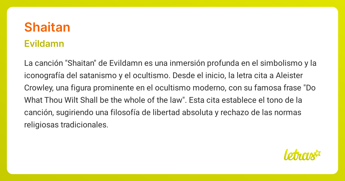 Significado de la canción SHAITAN (Evildamn) - LETRAS.COM