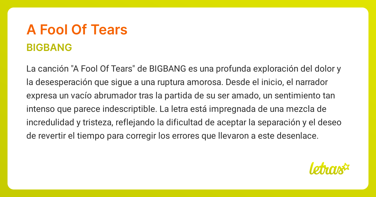 Significado de la canción A FOOL OF TEARS (BIGBANG) - LETRAS.COM