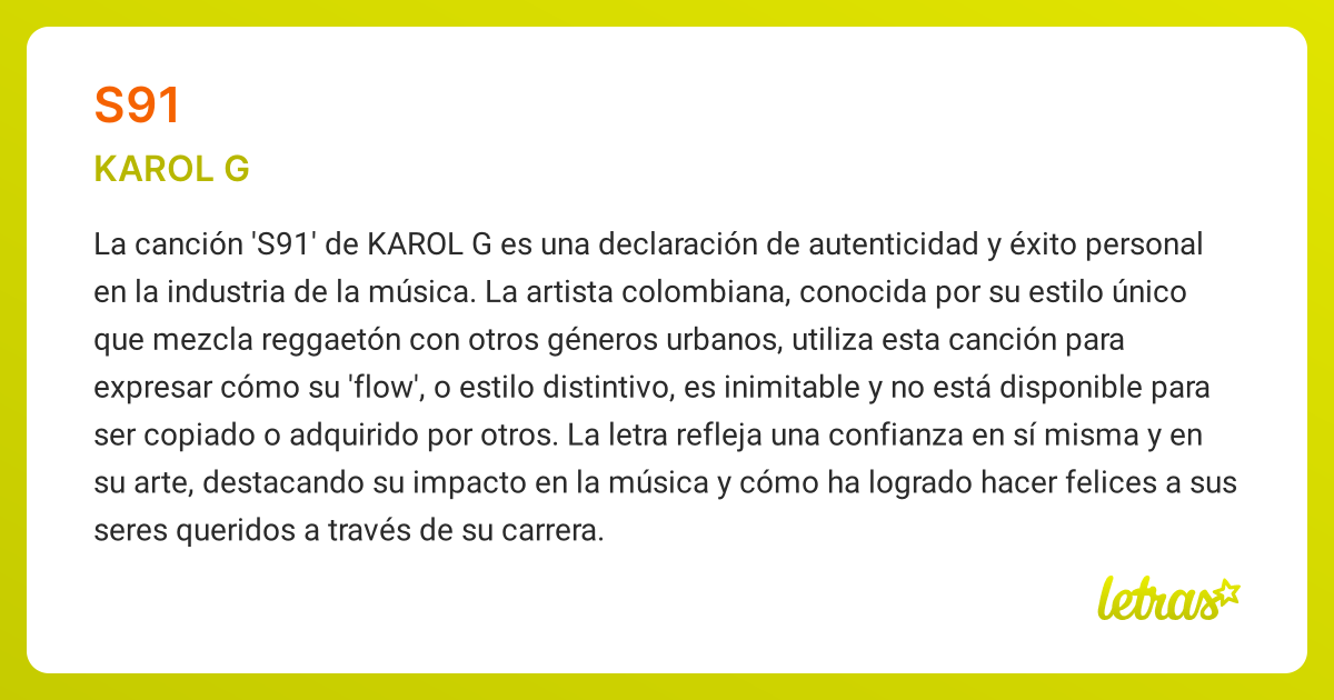 Significado de la canción S91 (KAROL G) - LETRAS.COM