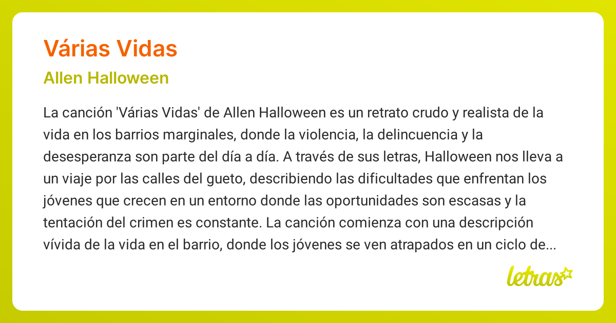 Significado de la canción VÁRIAS VIDAS (Allen Halloween) - LETRAS.COM
