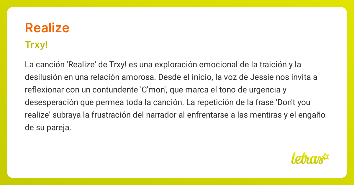 Significado de la canción REALIZE (Trxy!) - LETRAS.COM