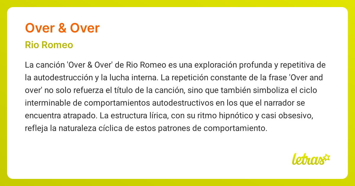 Significado de la canción OVER & OVER (Rio Romeo) - LETRAS.COM