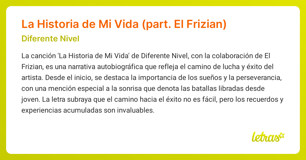 Significado de la canción La Historia de Mi Vida (part. El Frizian ...