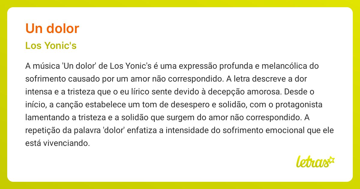 Significado da música UN DOLOR (Los Yonic's) - LETRAS.MUS.BR