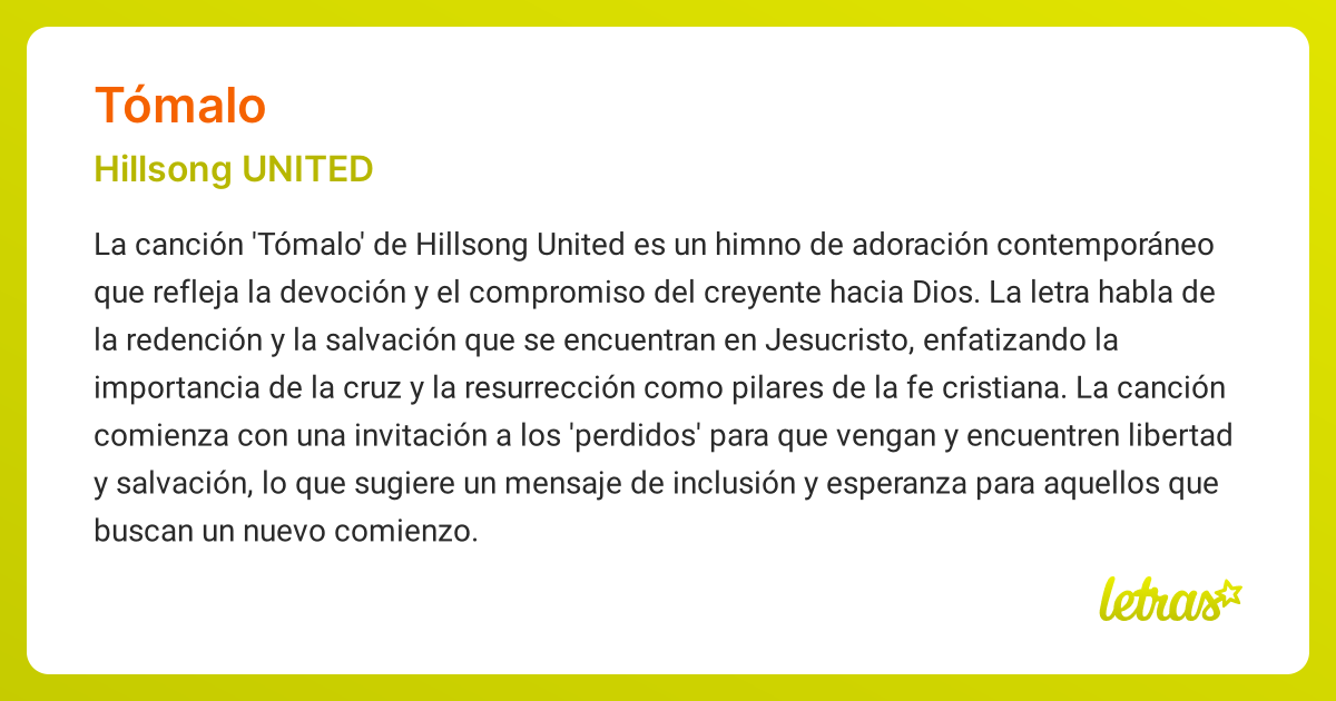 Significado de la canción TÓMALO (Hillsong UNITED) - LETRAS.COM