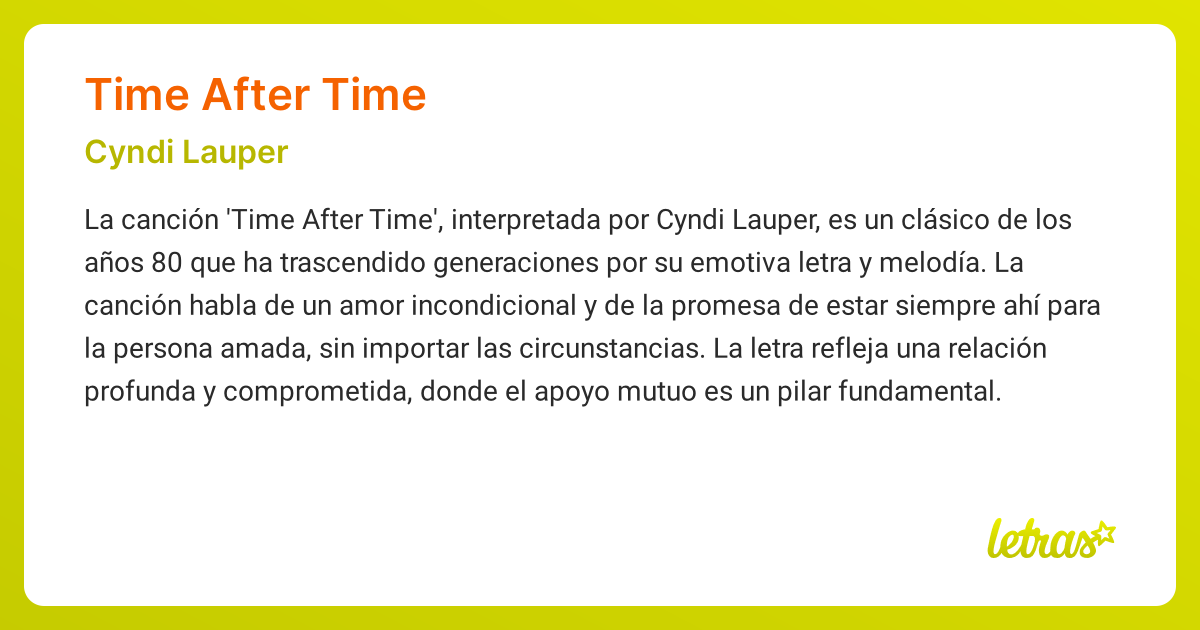 Significado de la canción TIME AFTER TIME (Cyndi Lauper) - LETRAS.COM