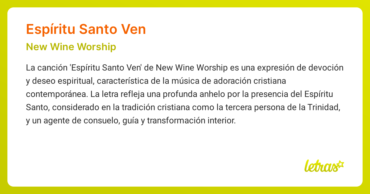 Significado de la canción ESPÍRITU SANTO VEN (New Wine Worship) - LETRAS.COM