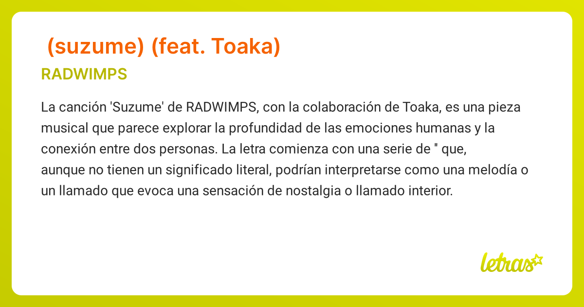 Significado de la canción すずめ (suzume) (feat. Toaka) (RADWIMPS ...