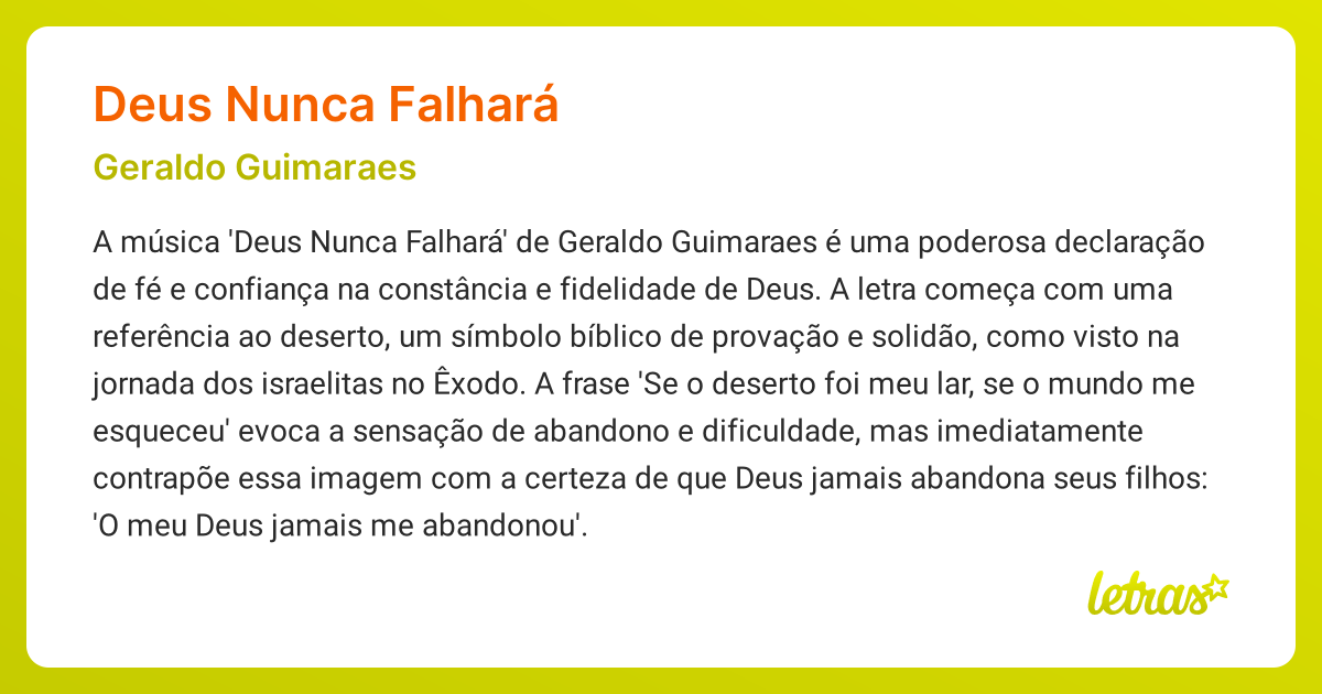 Significado da música DEUS NUNCA FALHARÁ (Geraldo Guimaraes) - LETRAS ...