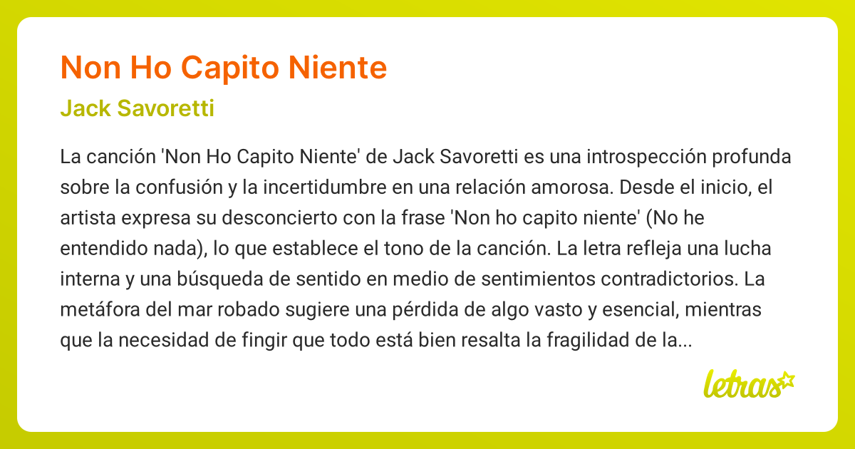 Significado de la canción NON HO CAPITO NIENTE (Jack Savoretti ...