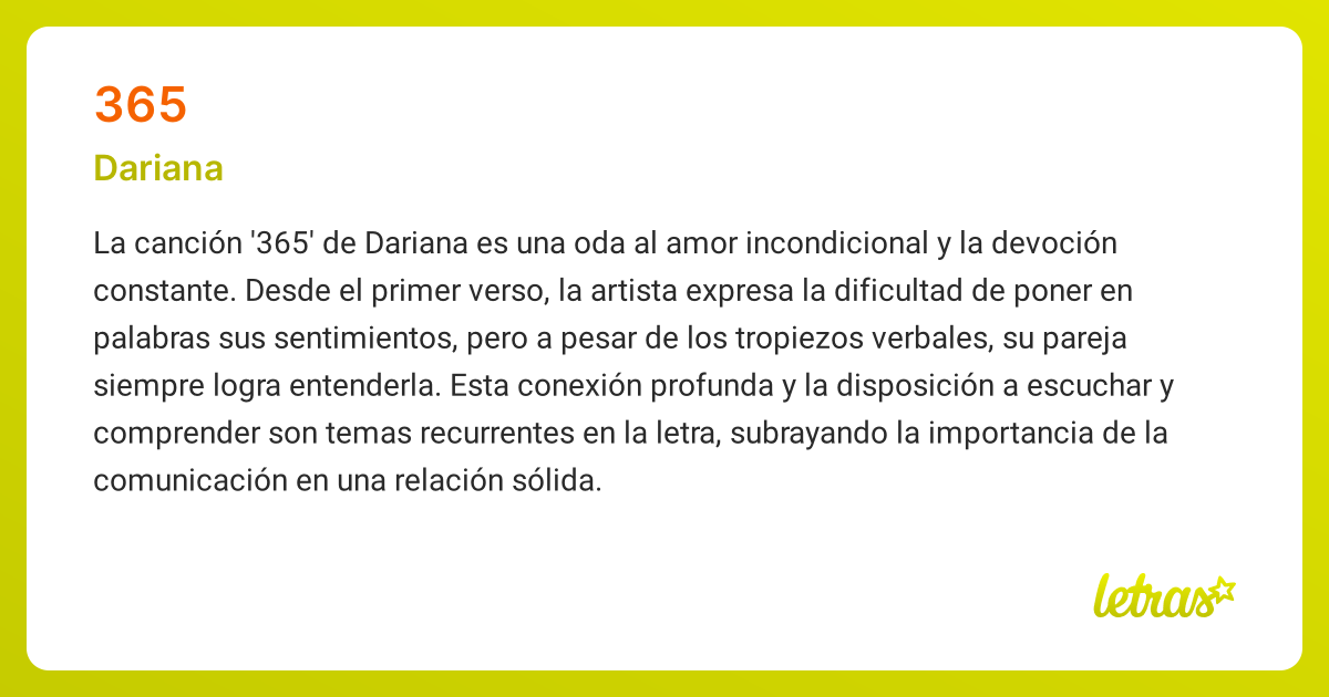 Significado de la canción 365 (Dariana) - LETRAS.COM