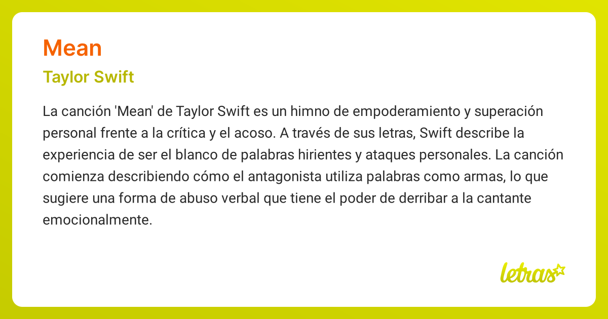 Significado de la canción MEAN (Taylor Swift) - LETRAS.COM