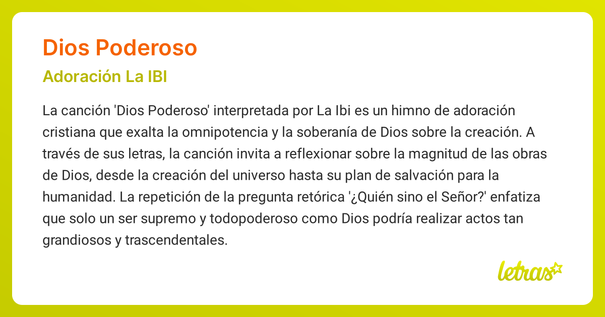 Significado de la canción DIOS PODEROSO (Adoración La IBI) - LETRAS.COM