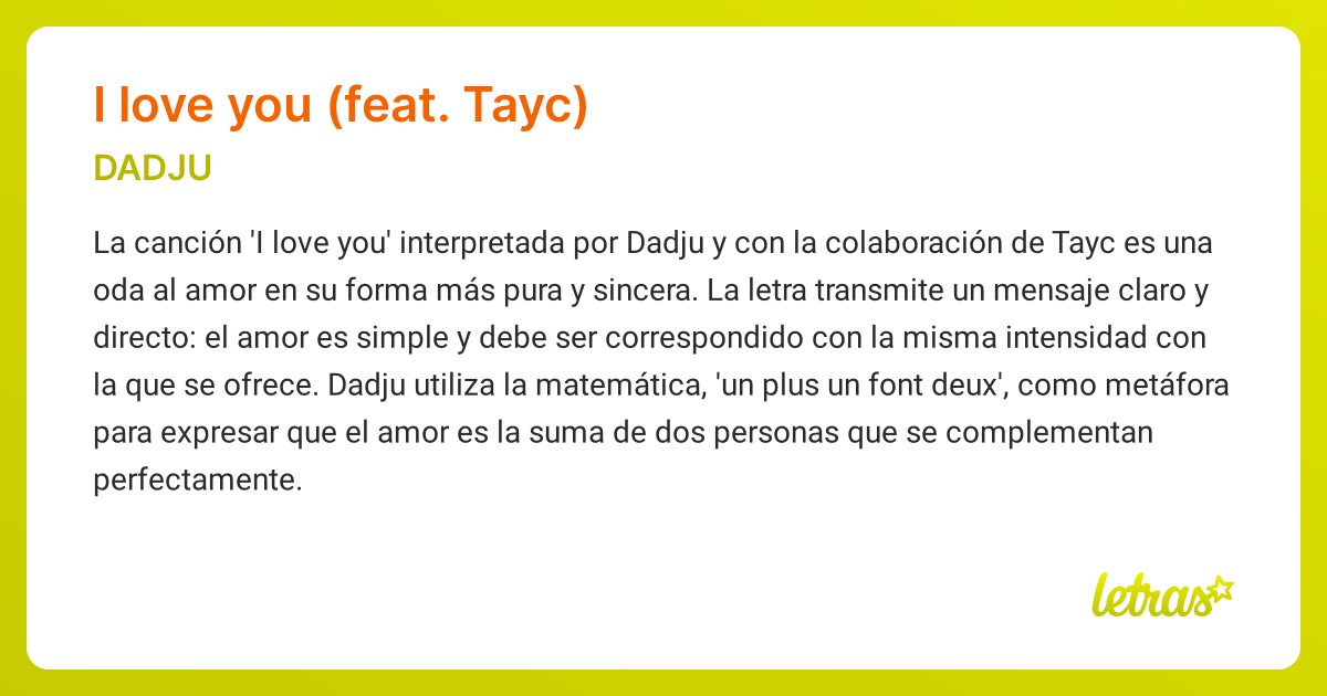 Significado de la canción I LOVE YOU (FEAT. TAYC) (DADJU) - LETRAS.COM