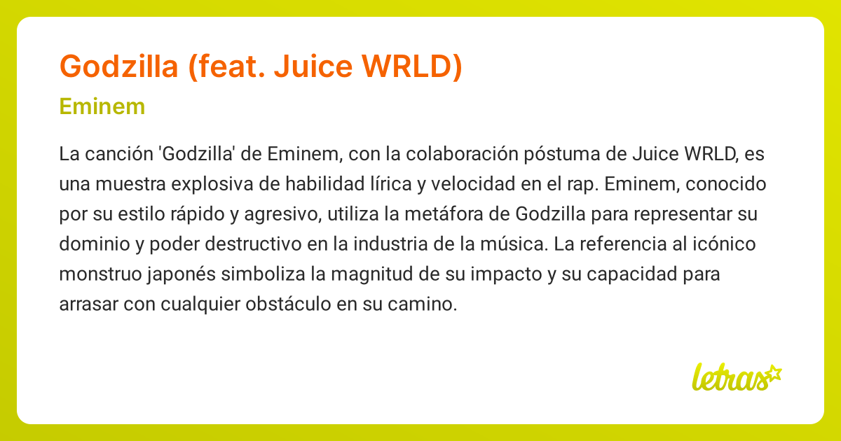 Significado de la canción GODZILLA (FEAT. JUICE WRLD) (Eminem) - LETRAS.COM