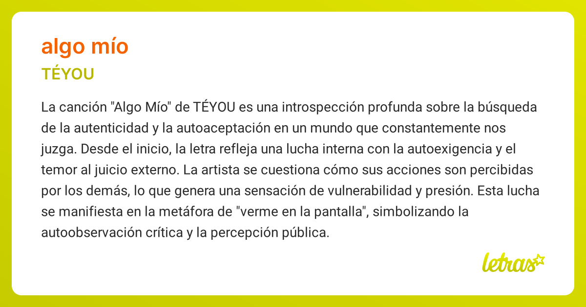 Significado de la canción ALGO MÍO (TÉYOU) - LETRAS.COM