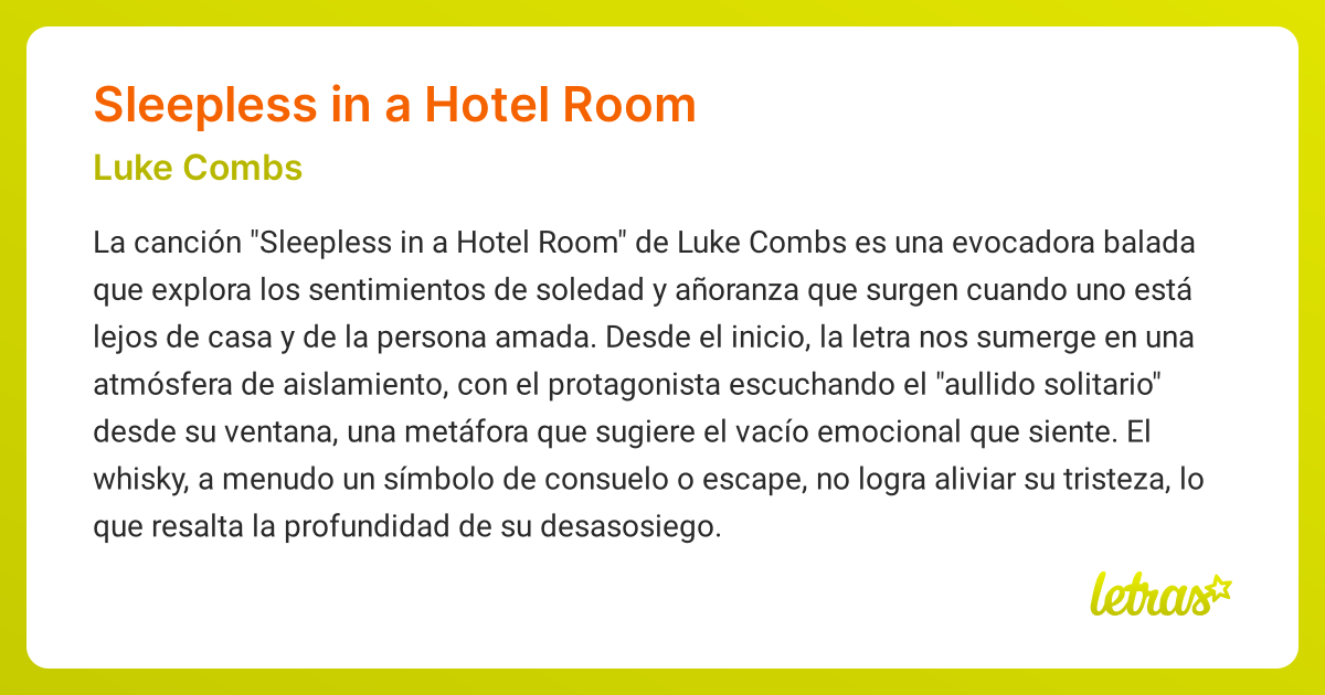Significado de la canción SLEEPLESS IN A HOTEL ROOM (Luke Combs ...