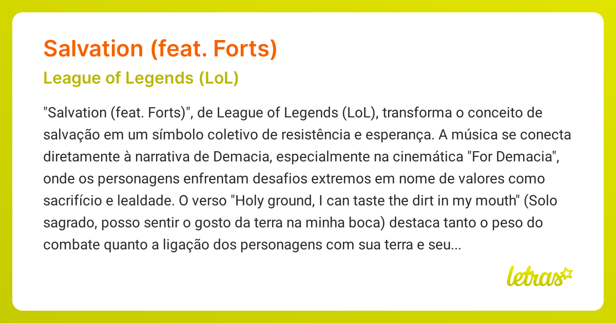 Significado da música SALVATION (FEAT. FORTS) (League of Legends (LoL ...