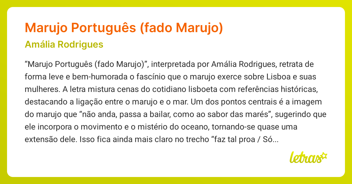 Significado da música Marujo Português (fado Marujo) (Amália Rodrigues ...