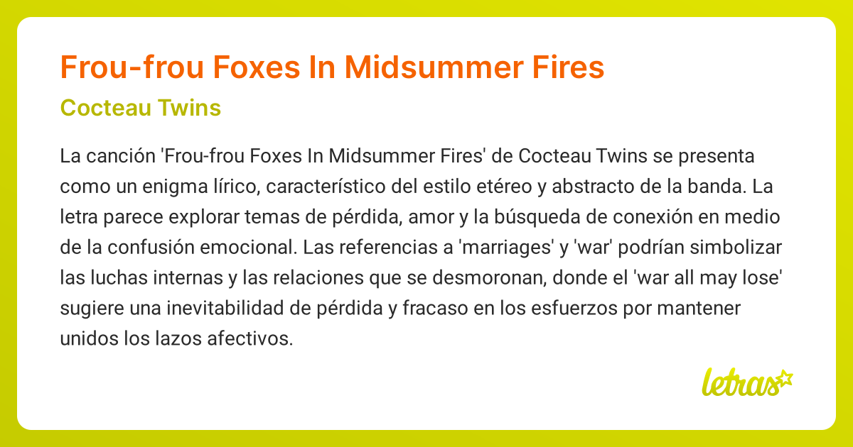 Significado de la canción Frou-frou Foxes In Midsummer Fires (Cocteau ...