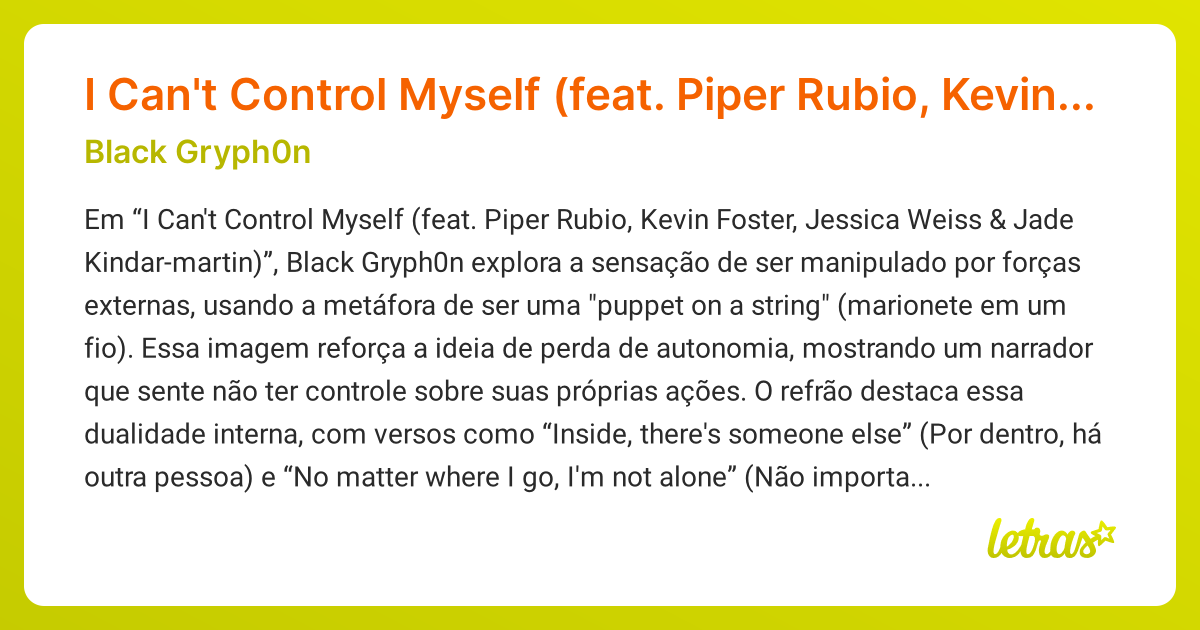 Significado da música I Can't Control Myself (feat. Piper Rubio, Kevin ...