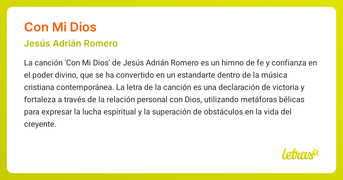 Significado de la canción CON MI DIOS (Jesús Adrián Romero) - LETRAS.COM