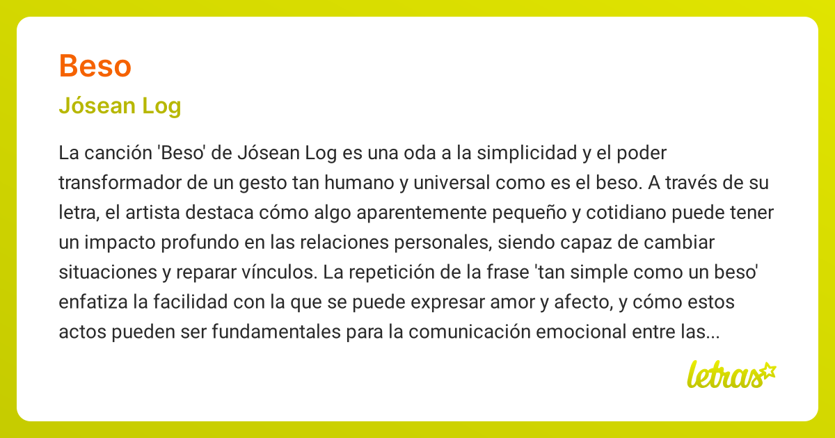Significado de la canción BESO (Jósean Log) - LETRAS.COM