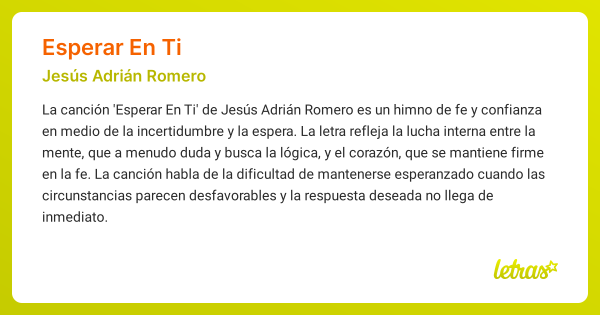 Significado de la canción ESPERAR EN TI (Jesús Adrián Romero) - LETRAS.COM