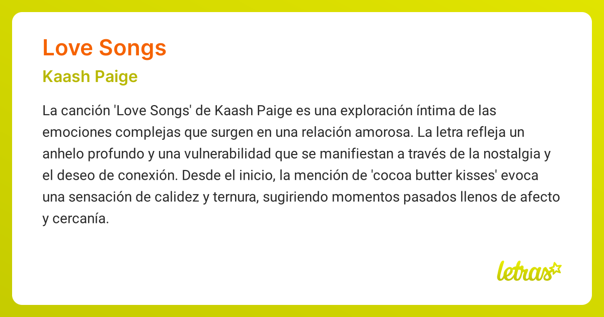Significado de la canción LOVE SONGS (Kaash Paige) - LETRAS.COM