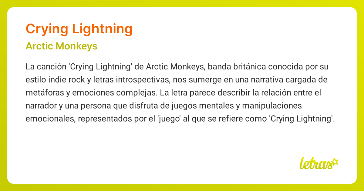 Significado de la canción CRYING LIGHTNING (Arctic Monkeys) - LETRAS.COM