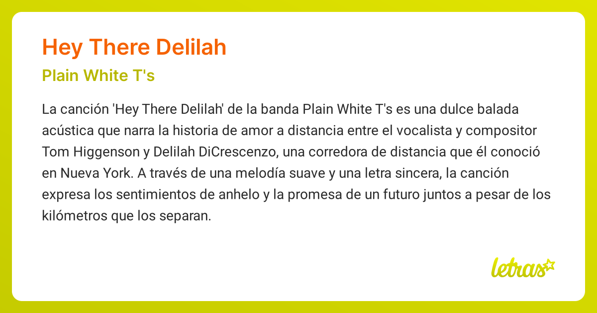 Significado De La Canción Hey There Delilah Plain White T S Letras Com