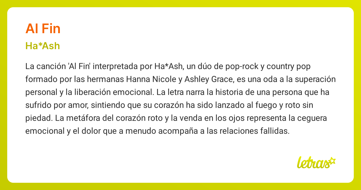 Significado de la canción AL FIN (Ha*Ash) - LETRAS.COM