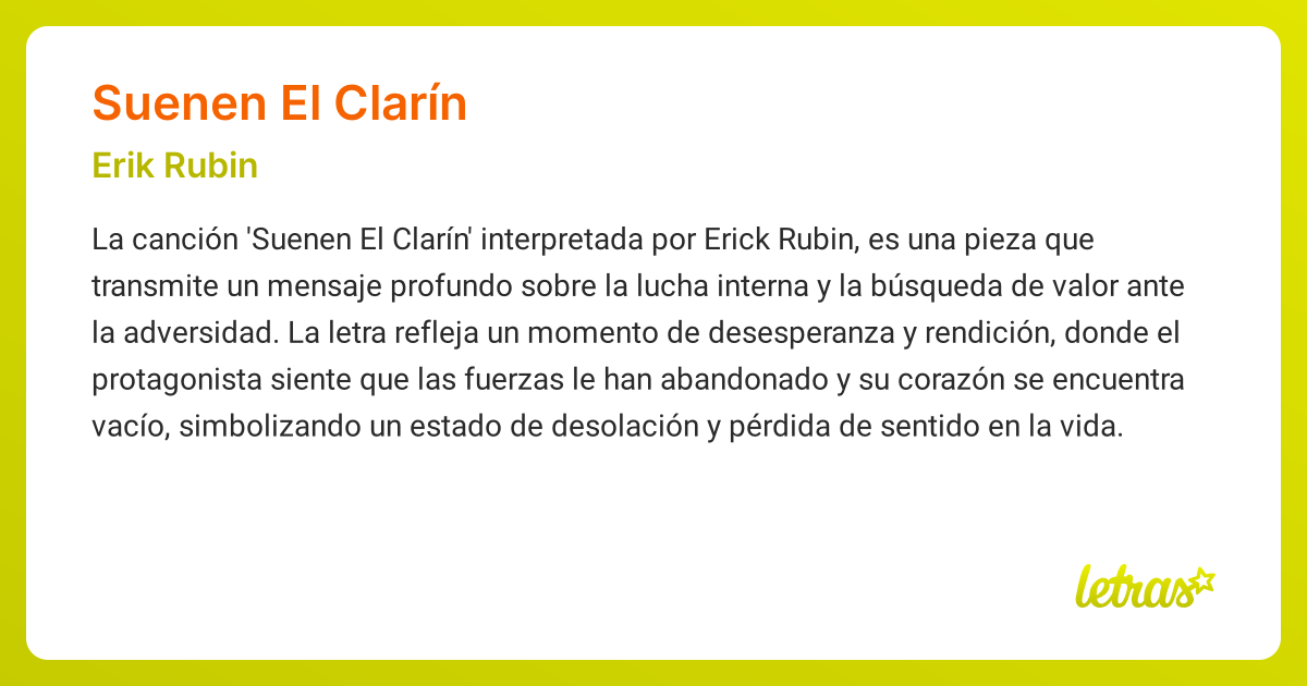 Significado de la canción SUENEN EL CLARÍN (Erik Rubin) - LETRAS.COM