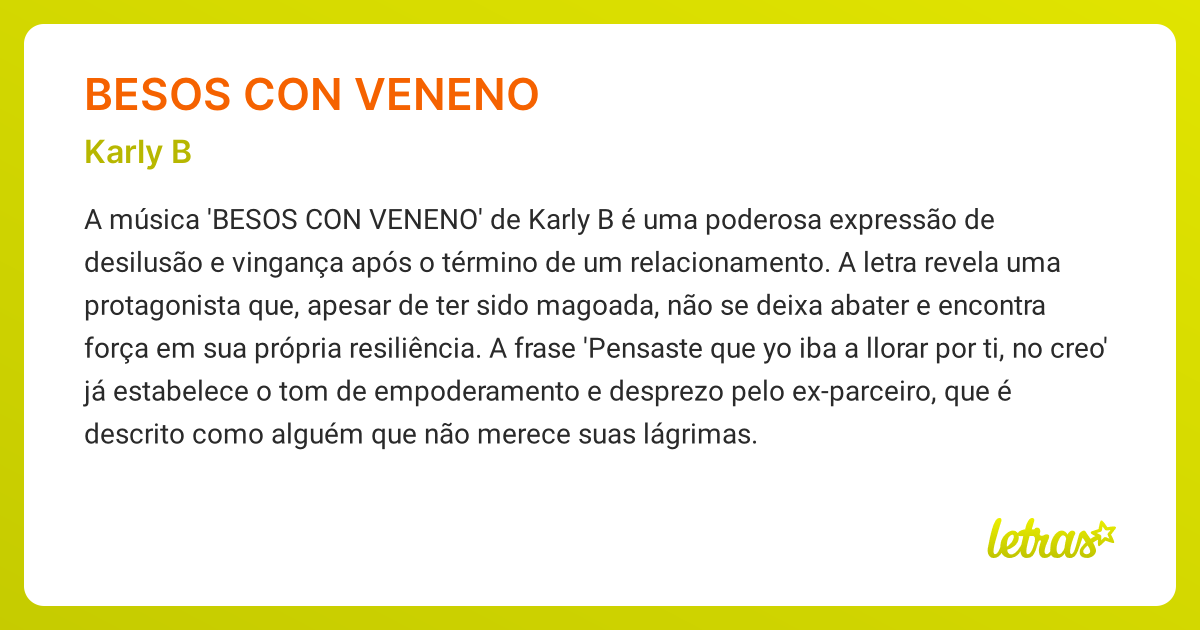 Significado da música BESOS CON VENENO (Karly B) - LETRAS.MUS.BR