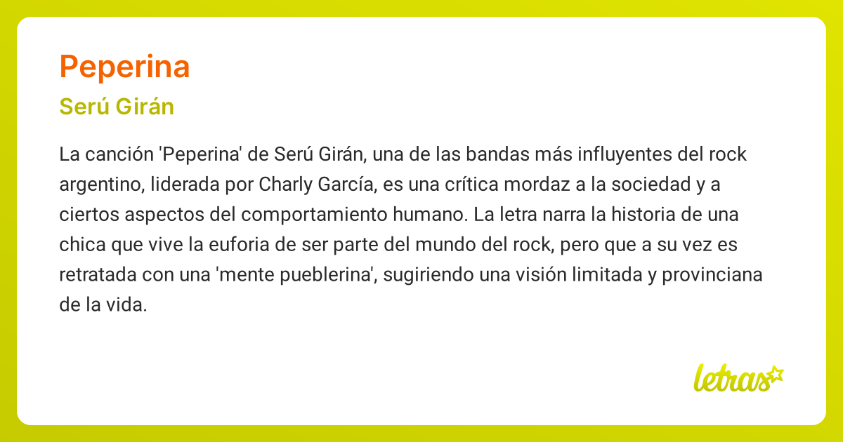 Significado de la canción PEPERINA (Serú Girán) - LETRAS.COM