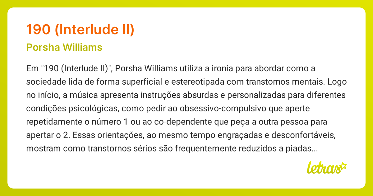 Significado da música 190 (INTERLUDE II) (Porsha Williams) - LETRAS.MUS.BR