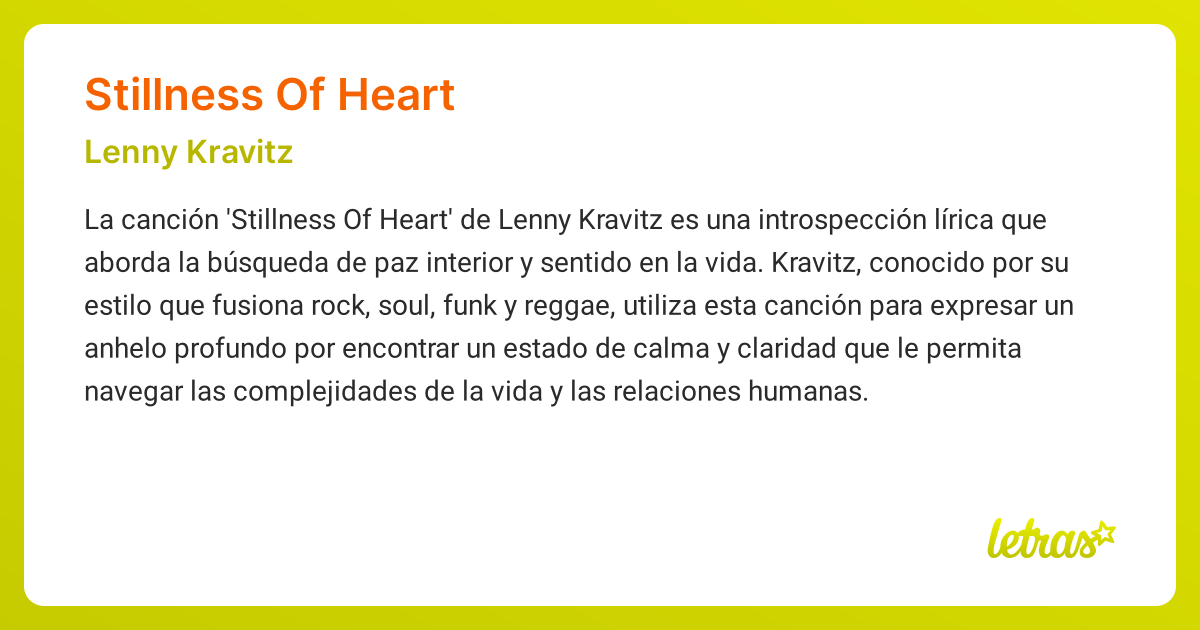 Significado de la canción STILLNESS OF HEART (Lenny Kravitz) - LETRAS.COM