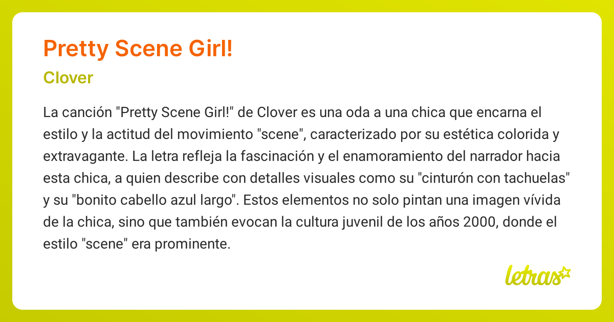 Significado de la canción PRETTY SCENE GIRL! (Clover) - LETRAS.COM