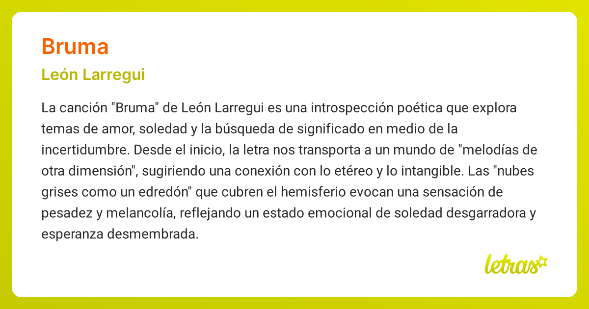 Significado de la canción BRUMA (León Larregui) - LETRAS.COM