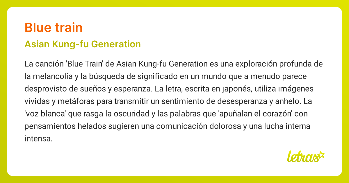 Significado de la canción BLUE TRAIN (Asian Kung-fu Generation ...