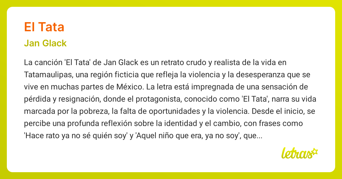 Significado de la canción EL TATA (Jan Glack) - LETRAS.COM